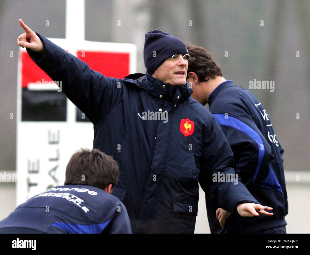 French rugby team coach Bernard Laporte gestures as he instructs his ...