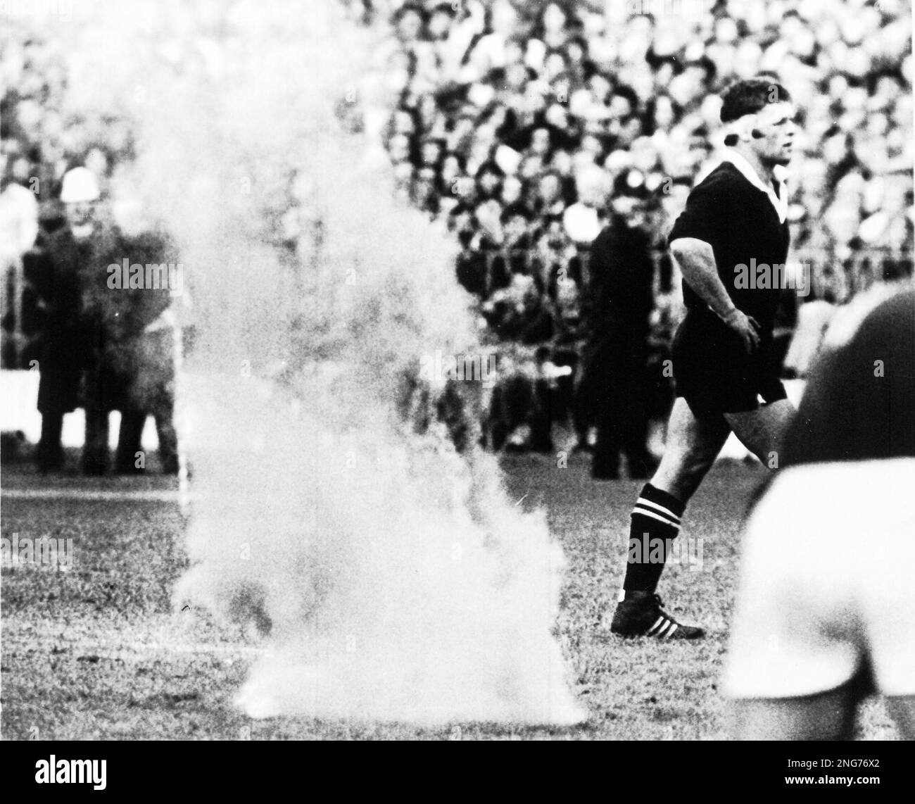 New Zealand All Black rugby player Andy Hayden, right, concentrates on ...