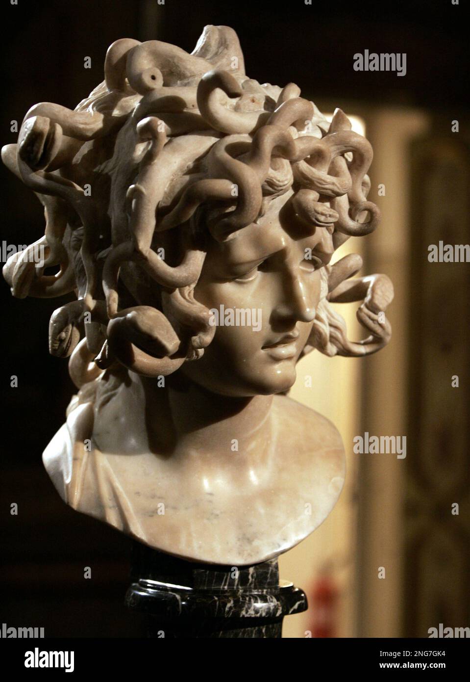 A view of a marble bust, "Bust of Medusa", made by Italian sculptor Gian Lorenzo Bernini between ...