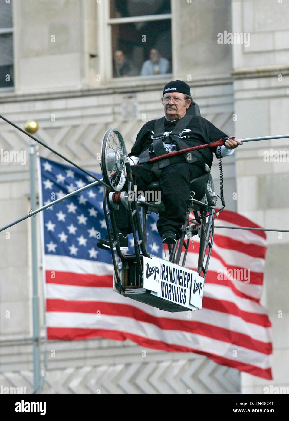 Mario Wallenda, of the famed Flying Wallendas, rides his specially ...