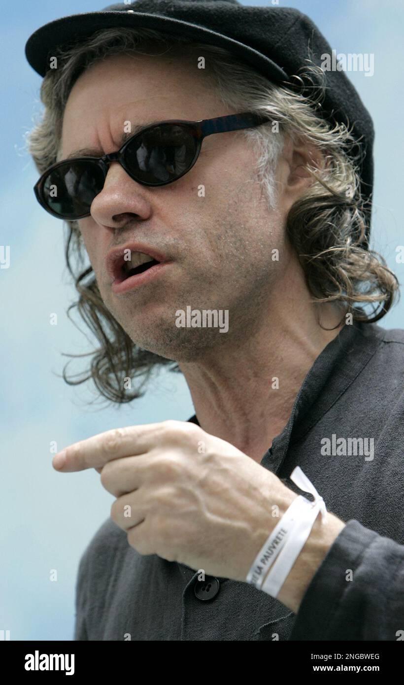 Rock star Bob Geldof speaks to reporters during a press conference in ...