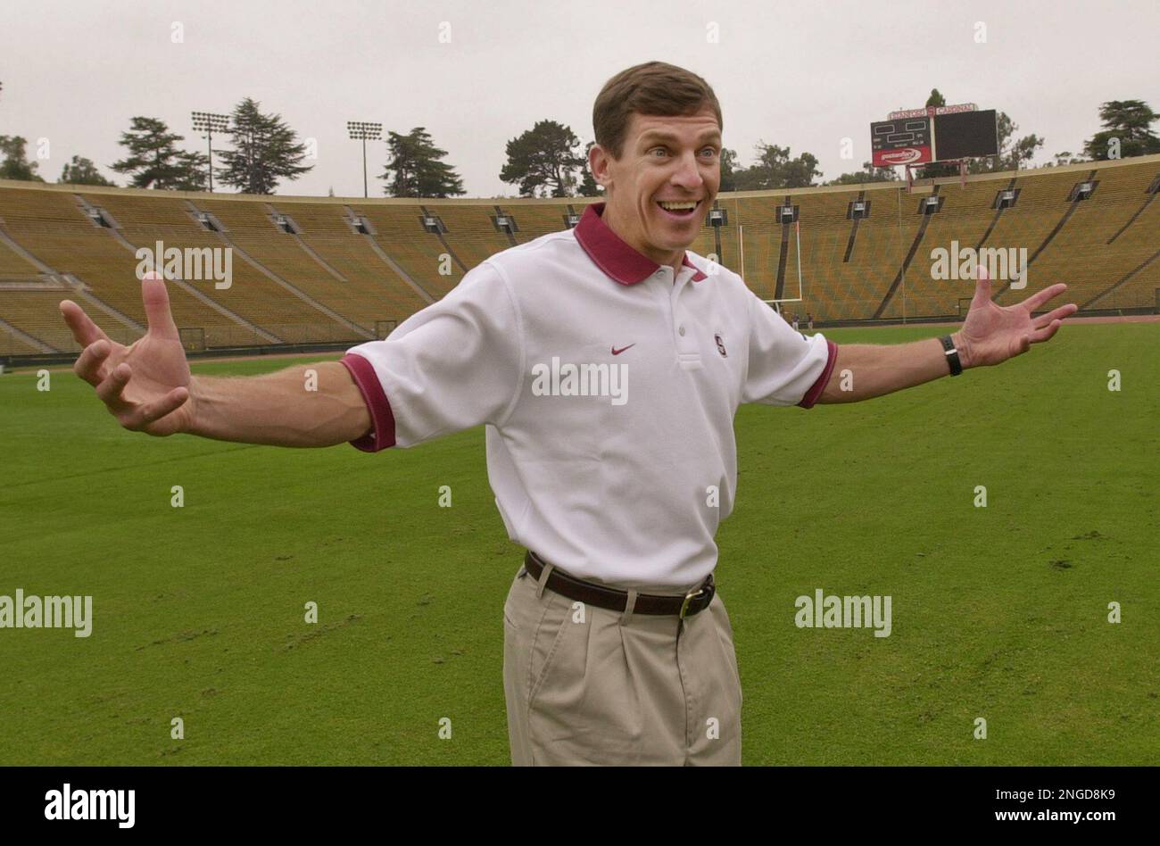 ** FILE ** Stanford head football coach Buddy Teevens gestures to the ...