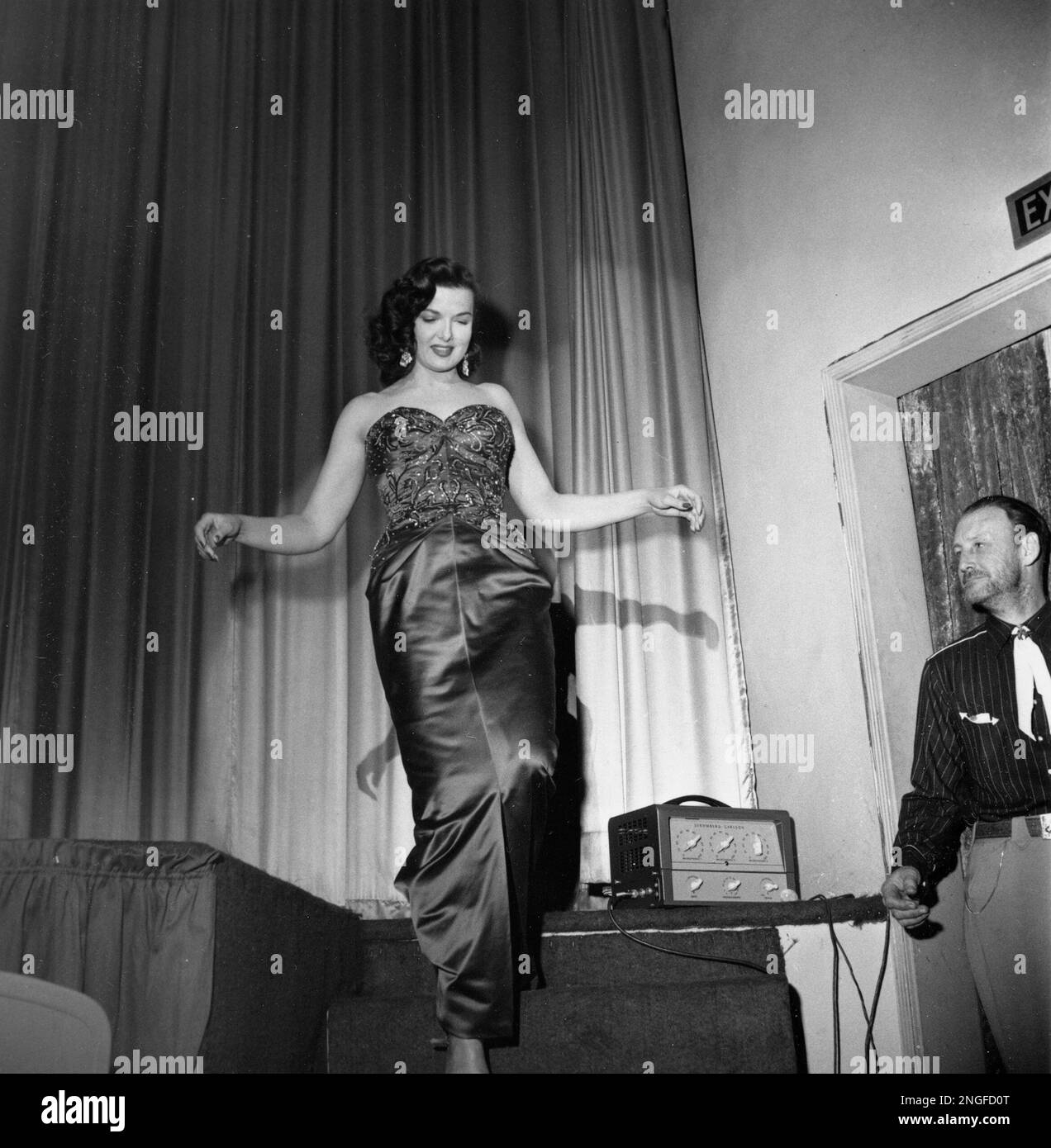 Actress Jane Russell leaves the stage after a movie premiere at Fremont ...