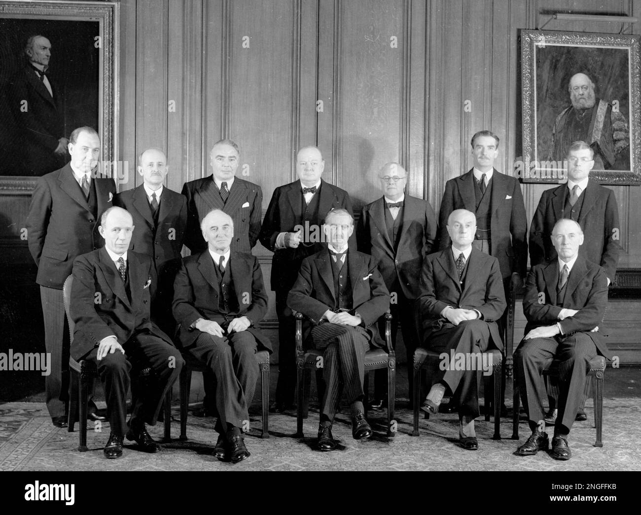 Members of the British War Cabinet pose for a group shot before a ...