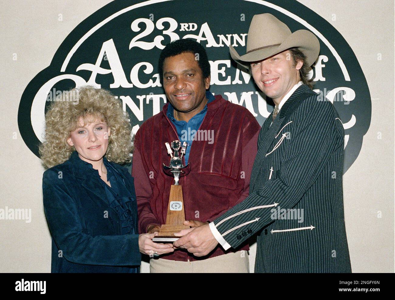 Lacy Dalton, left, Charley Pride, center, and Dwight Yoakam pose with ...