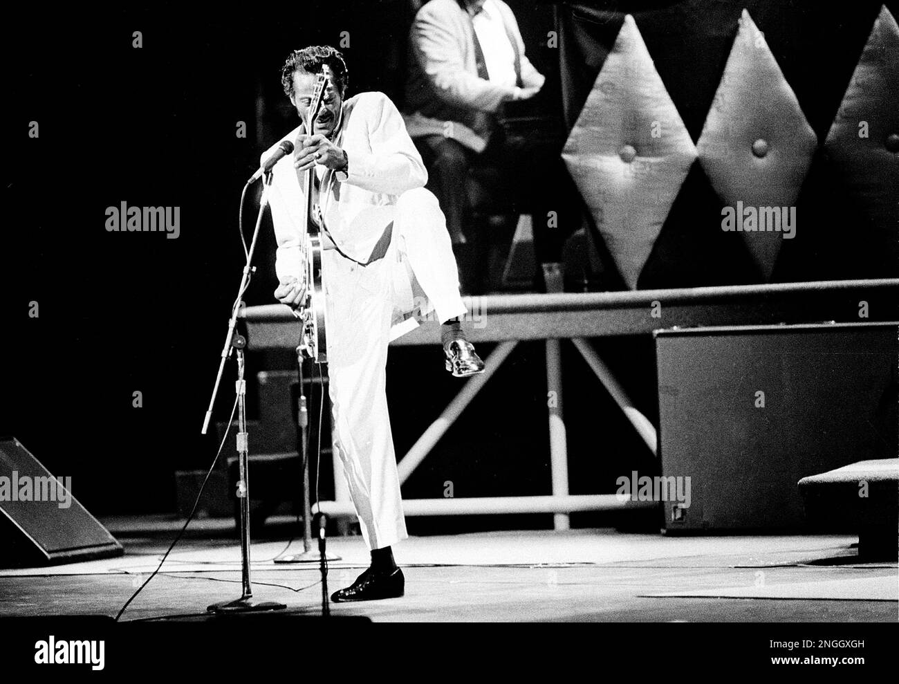 Chuck Berry performs during a concert celebration for his 60th birthday ...