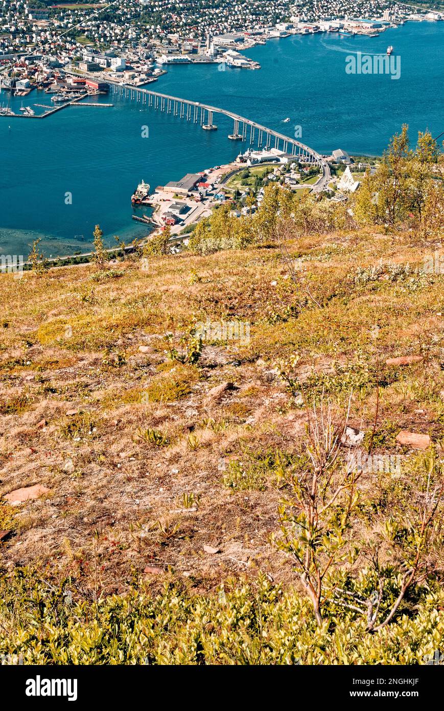 Vue d'été depuis le sommet de la montagne du pont de Tromso - entre ...