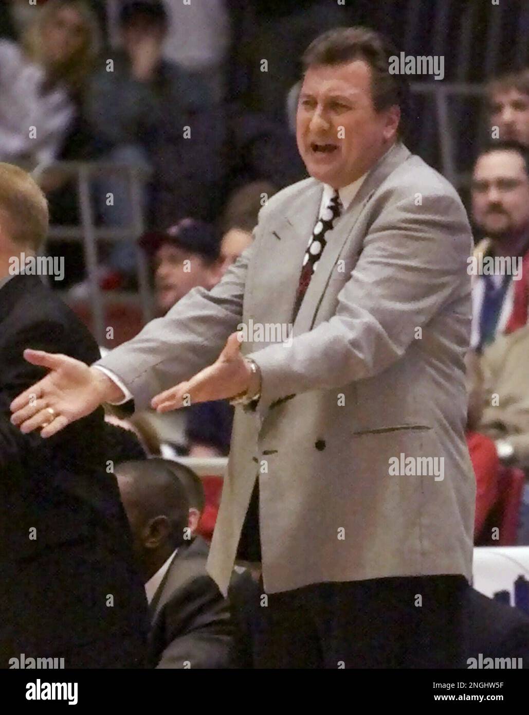 Cincinnati coach Bob Huggins yells at his players during the first half ...