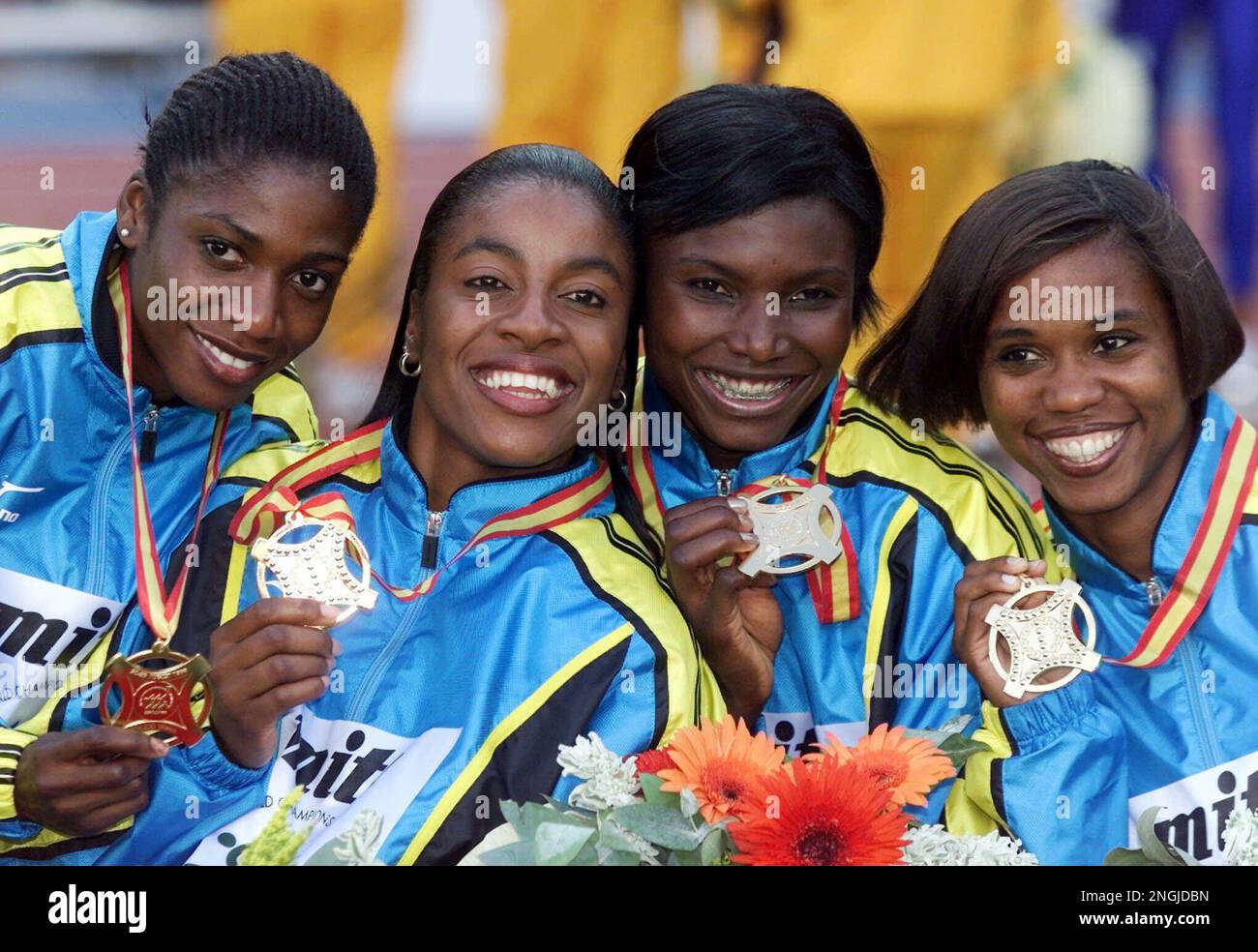 The 4x100 meter relay team from the Bahamas, Sevatheda Fynes, Chandra ...