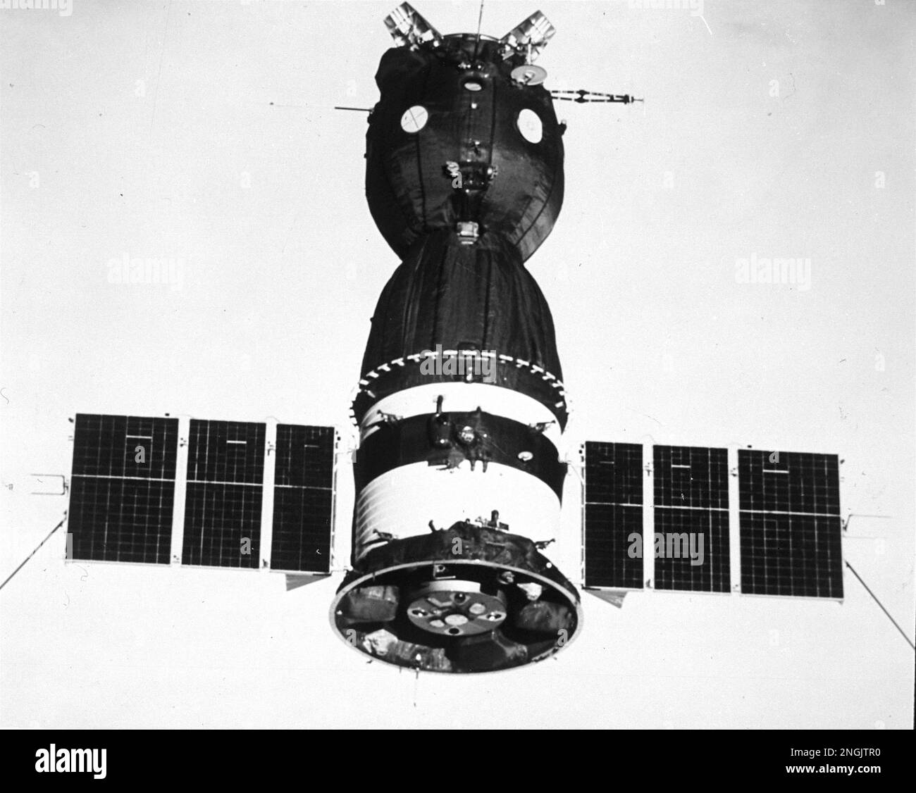 An excellent view of The Soviet Soyuz space craft shown in Earth orbit ...