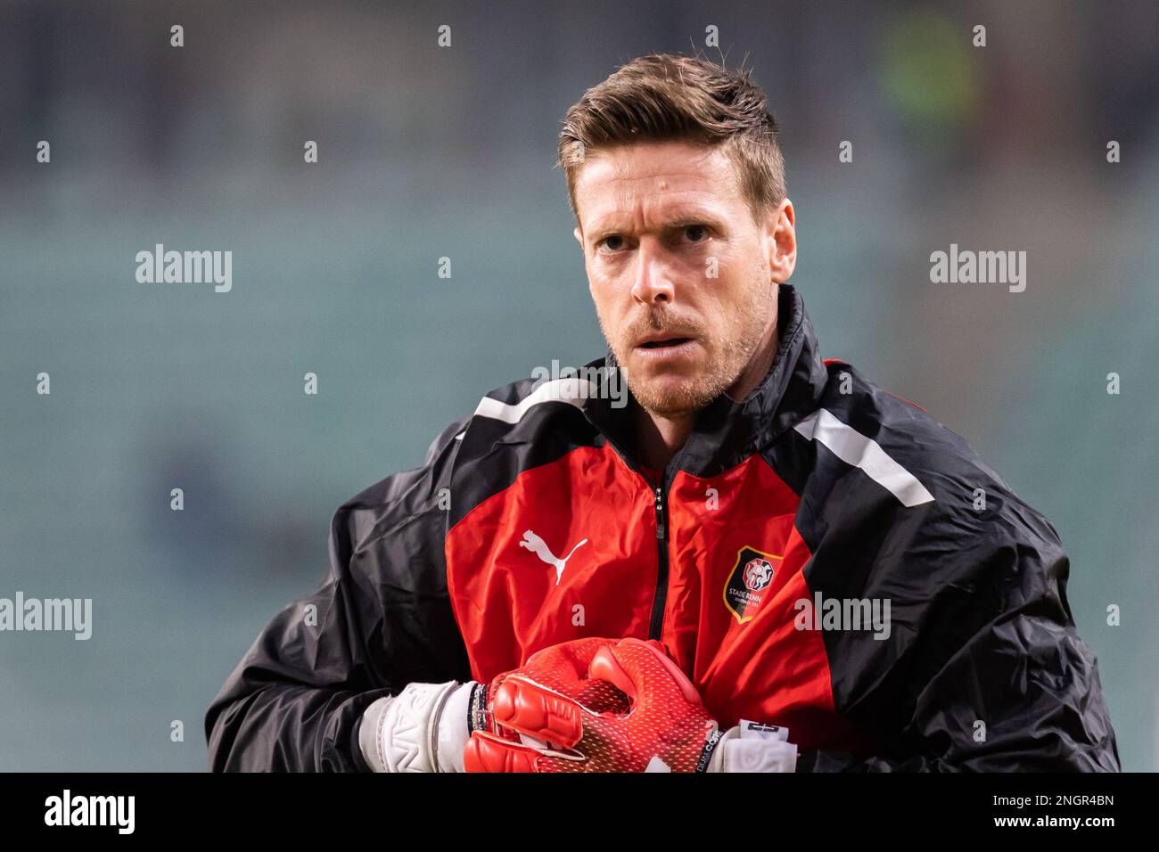 Varsovie, Pologne. 16th févr. 2023. Romain Salin du FC Stade Rennais vu ...