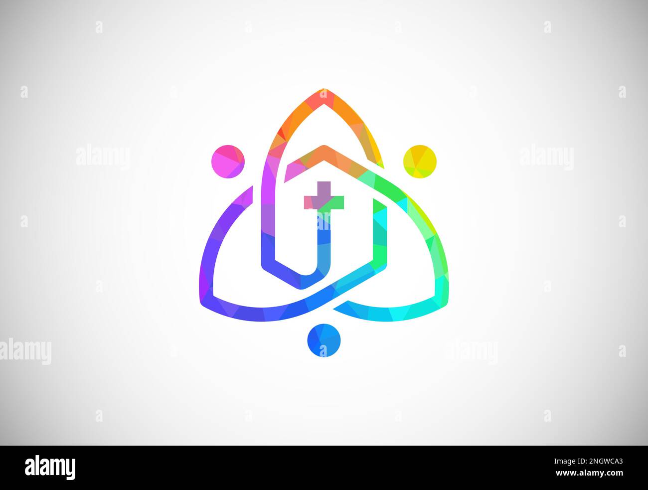 Logo d'église de style poly bas. Symboles du signe chrétien. La Croix ...