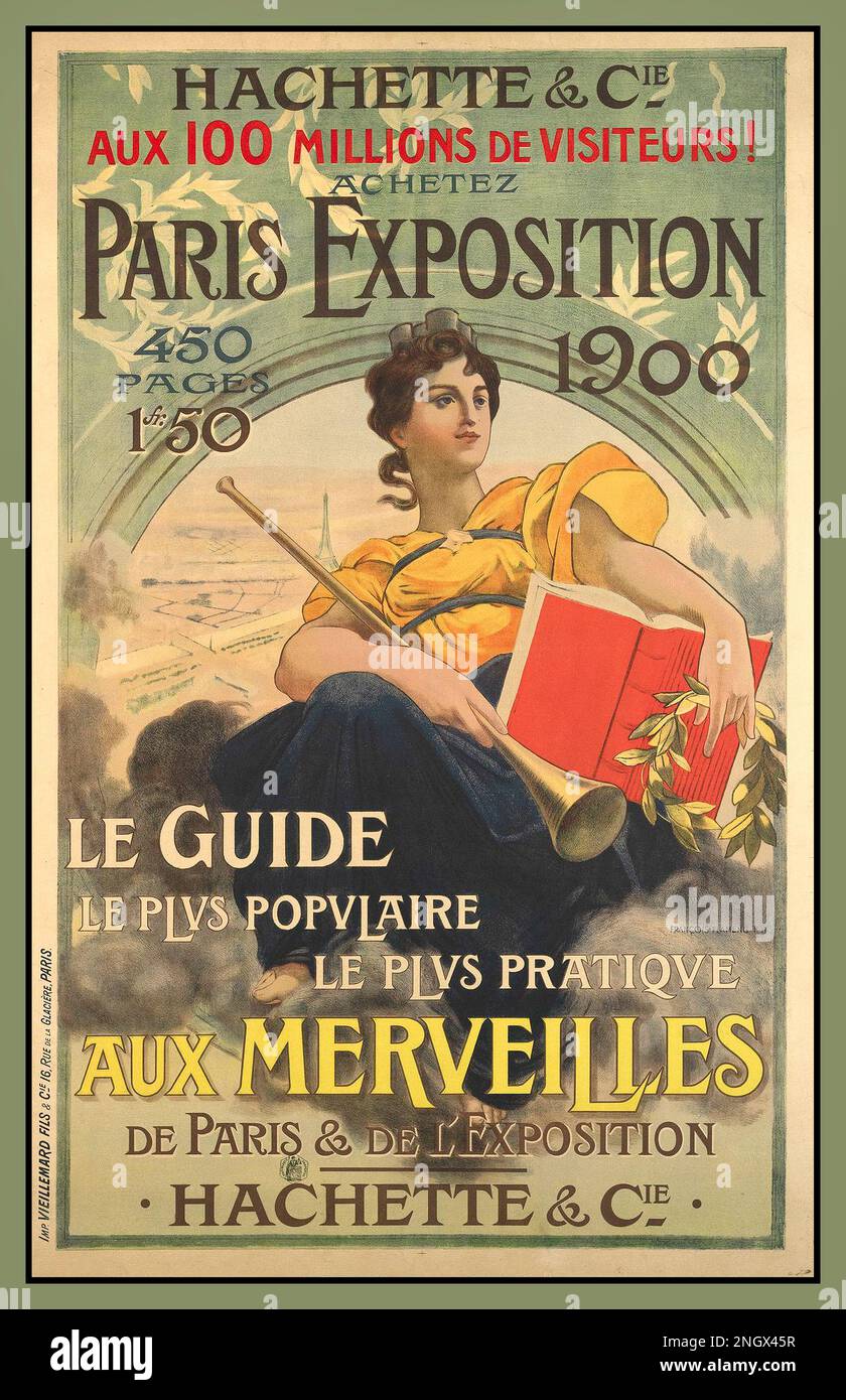 Vintage 1900s Hachette Guide Publicité Poster Paris exposition au ...