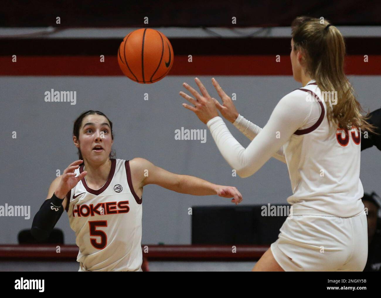 Virginia Tech's Georgia Amoore, left, waits for a pass from Elizabeth ...