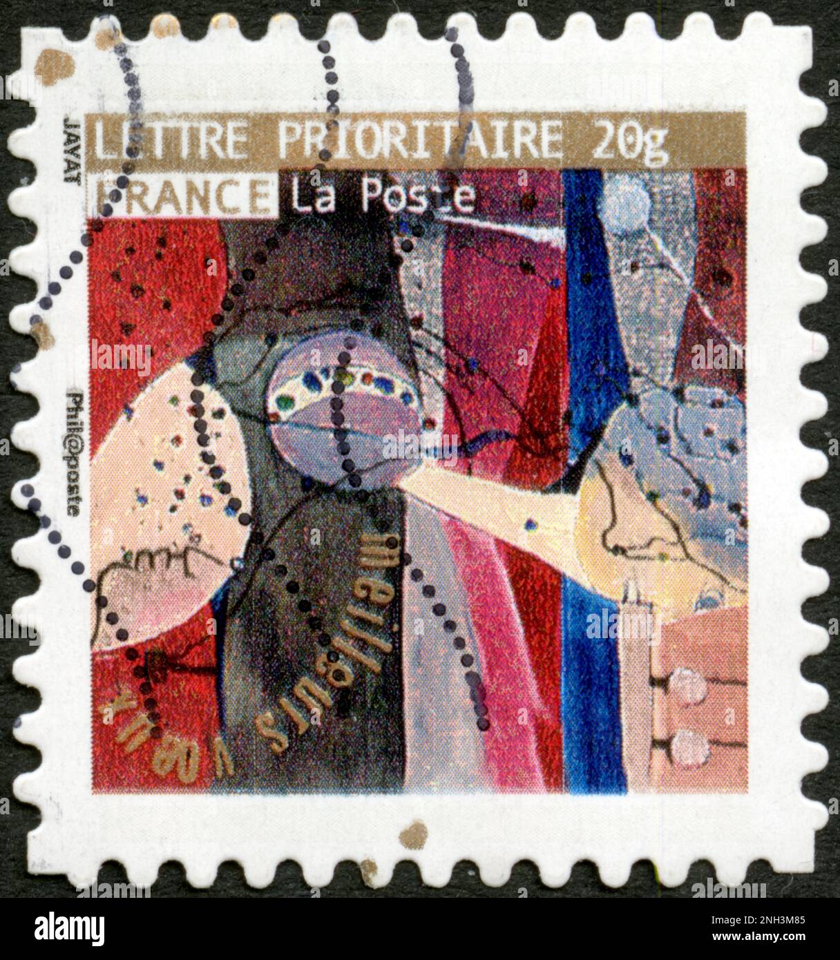 TIMBRE OBLITÉRÉ MEILLEURS VOEUX. LETTRE PRIORITAIRE 20 G. FRANCE. LA POSTE Photo Stock - Alamy