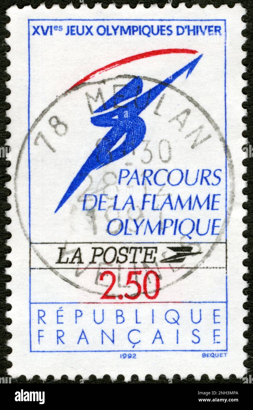 TIMBRE OBLITÉRÉ XVIE JEUX OLYMPIQUES D'HIVER. PARCOURS DE LA FLAMME ...