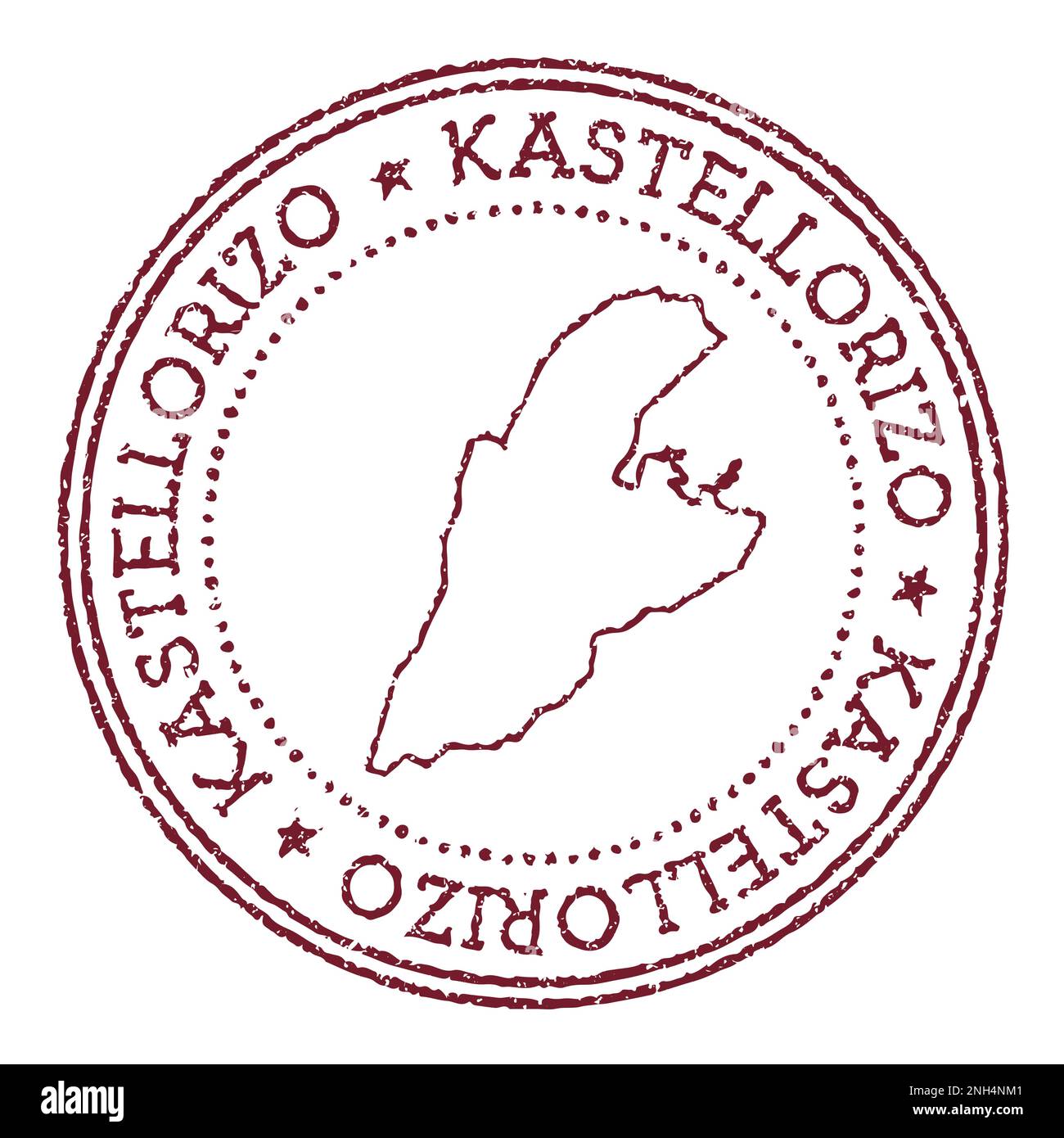 Timbre rond en caoutchouc Kastellorizo avec carte de l'île. Timbre ...