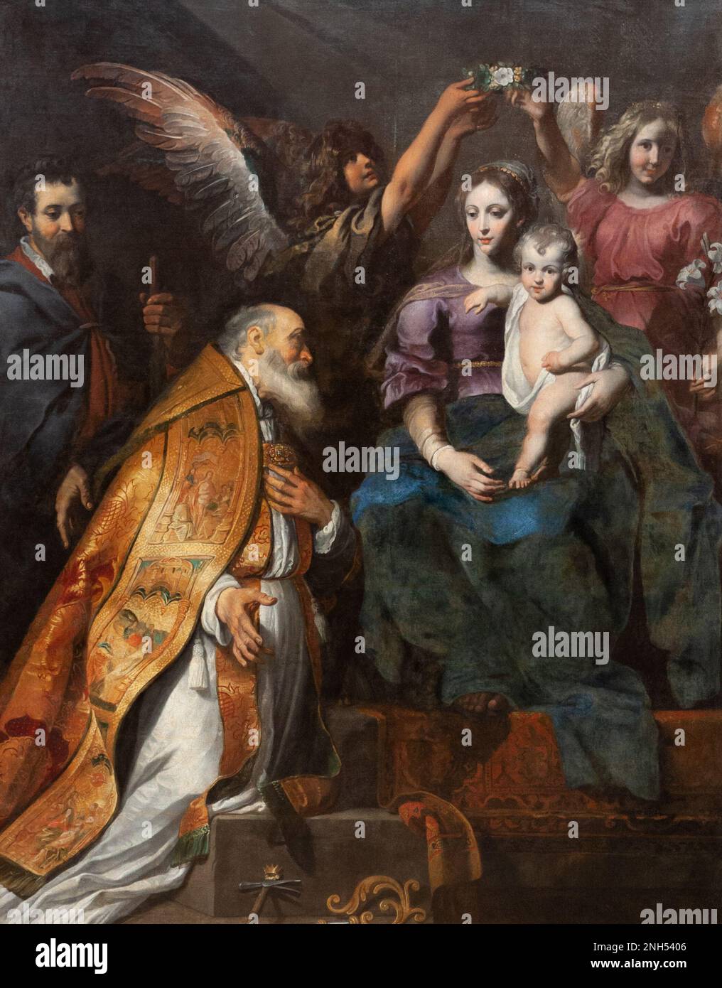 Saint Eloi (également Eloy, Eloi ou Loye) aux pieds de la Vierge Marie ...