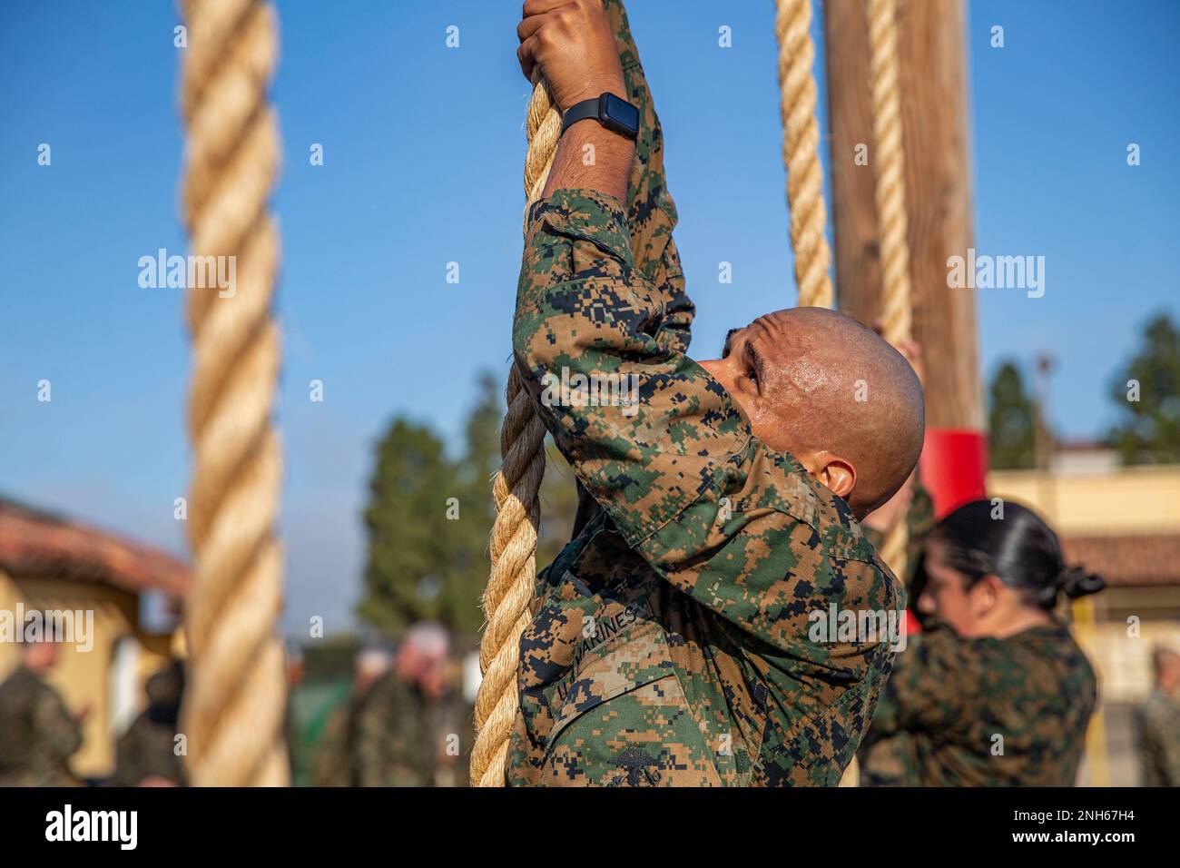 A ÉTATS-UNIS Un étudiant du corps maritime à l'école d'instructeur de forage, Recruit Training ...