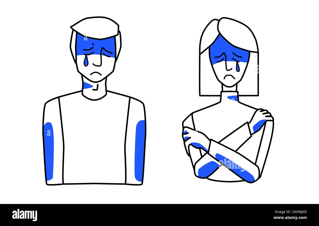 Triste pleurs homme et femme, émotion de tristesse, mélancolie de mari ...