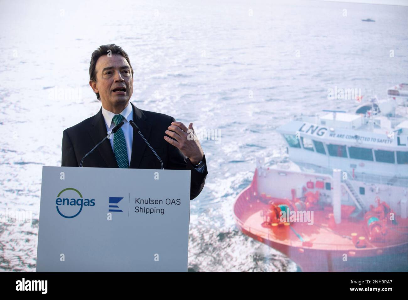 Enagás CEO Arturo Gonzalo speaks during the presentation of the first ...