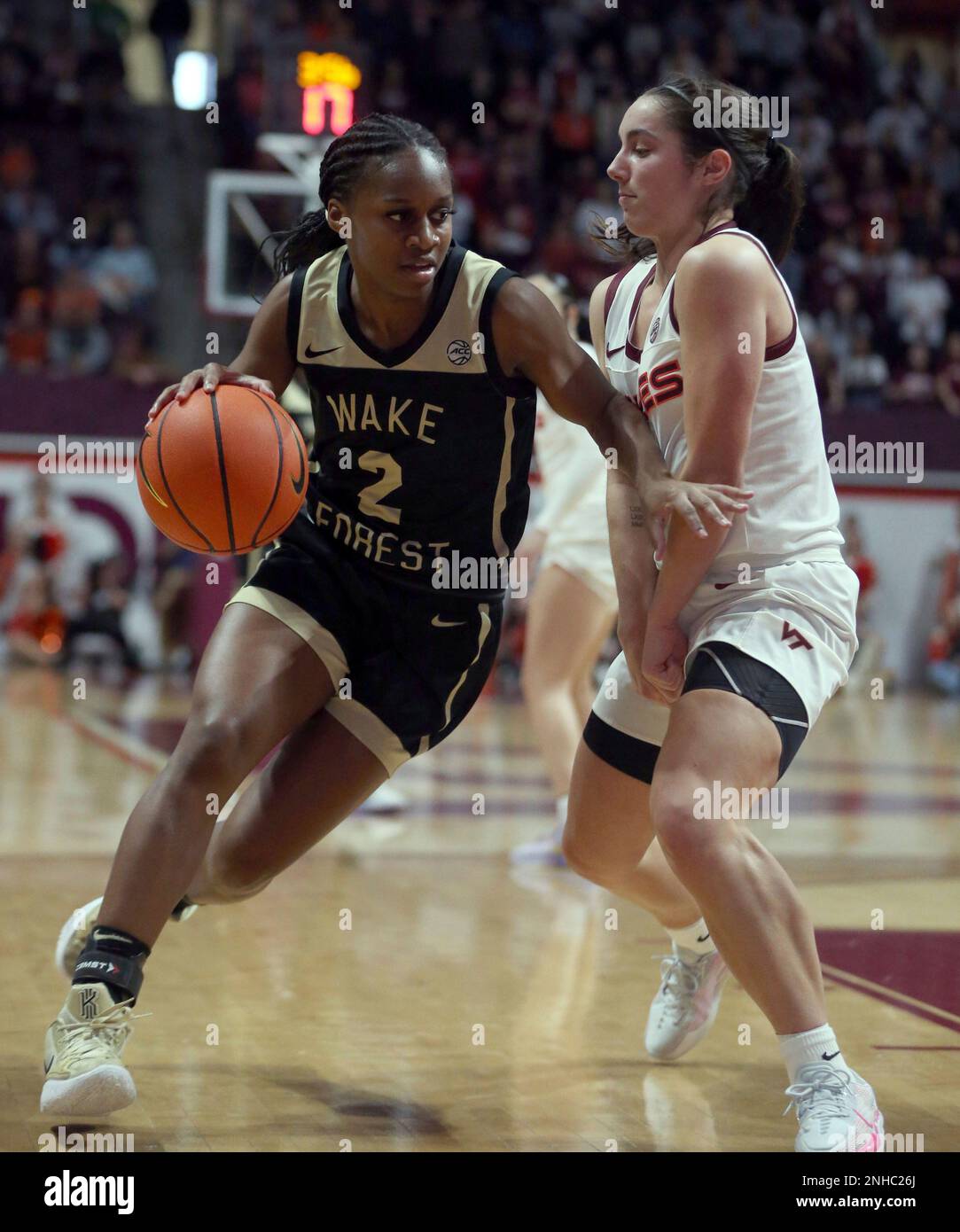 Wake Forest's Kaia Harrison (2) drives on Virginia Tech's Georgia ...