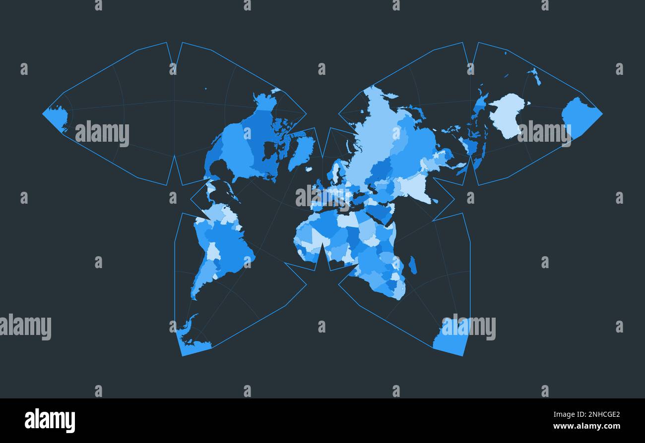 Carte du monde. Projection papillon de Steve Waterman. Illustration du ...