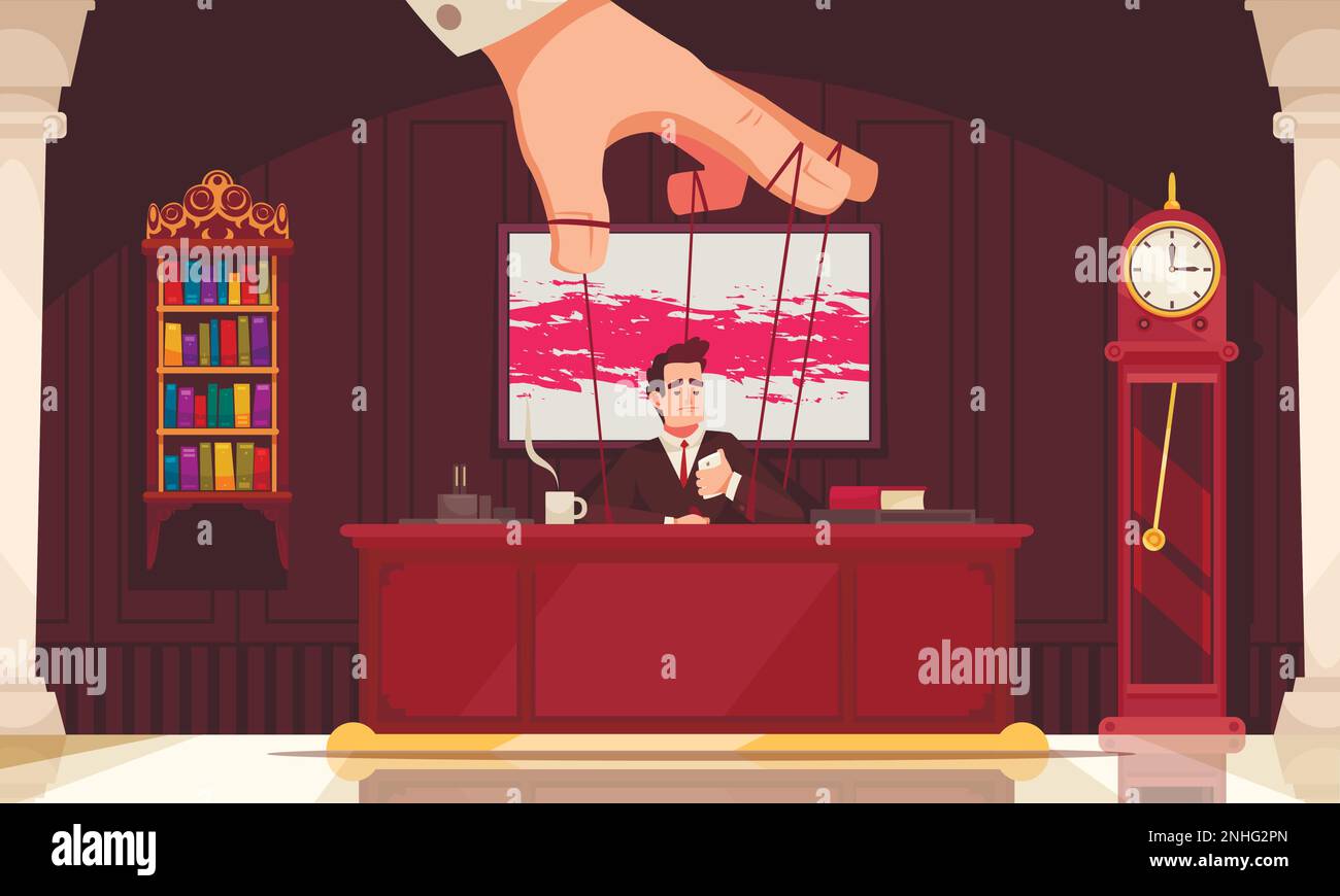 Abus de fond de dessin animé de pouvoir avec officiel assis dans son ...