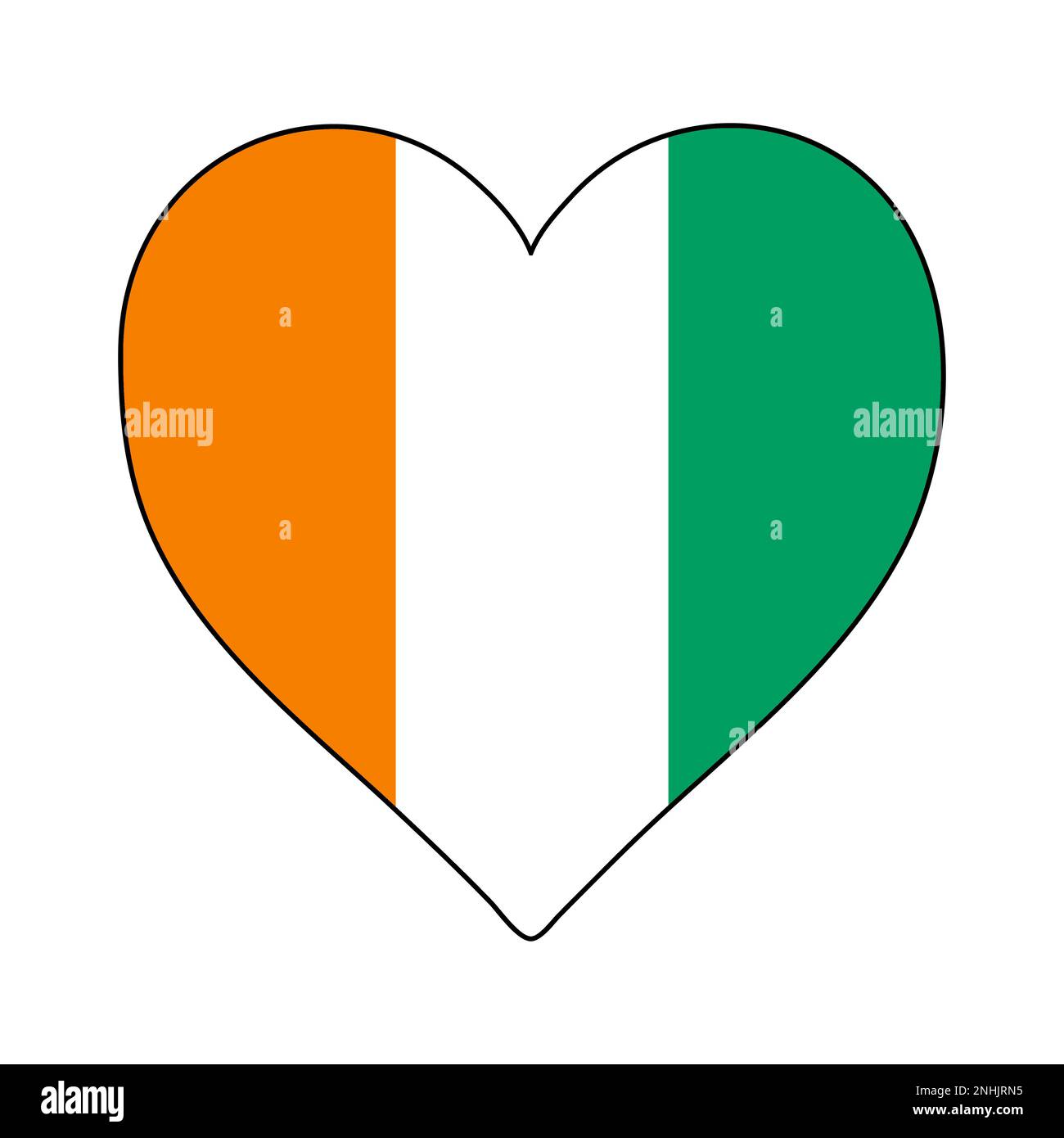 Drapeau en forme de coeur de Côte d'Ivoire. J'aime la Côte d'Ivoire ...