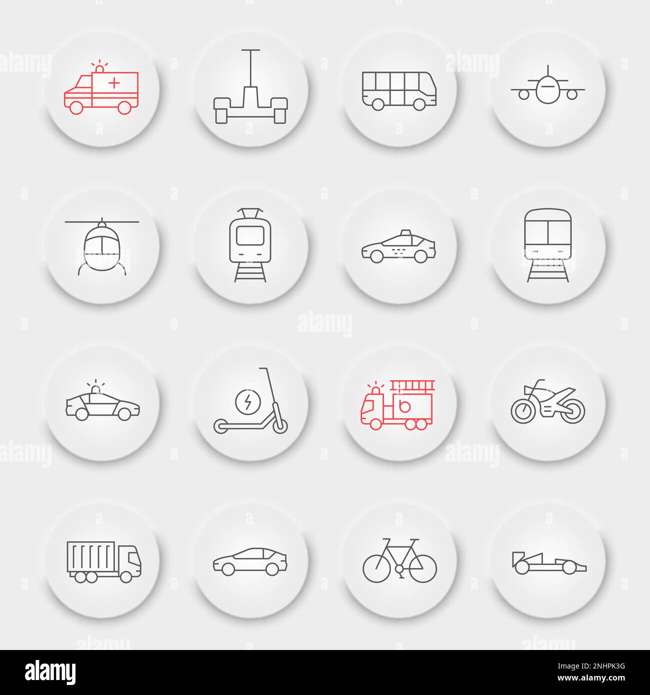 Jeu d'icônes de ligne de transport, collecte de transport, graphiques ...