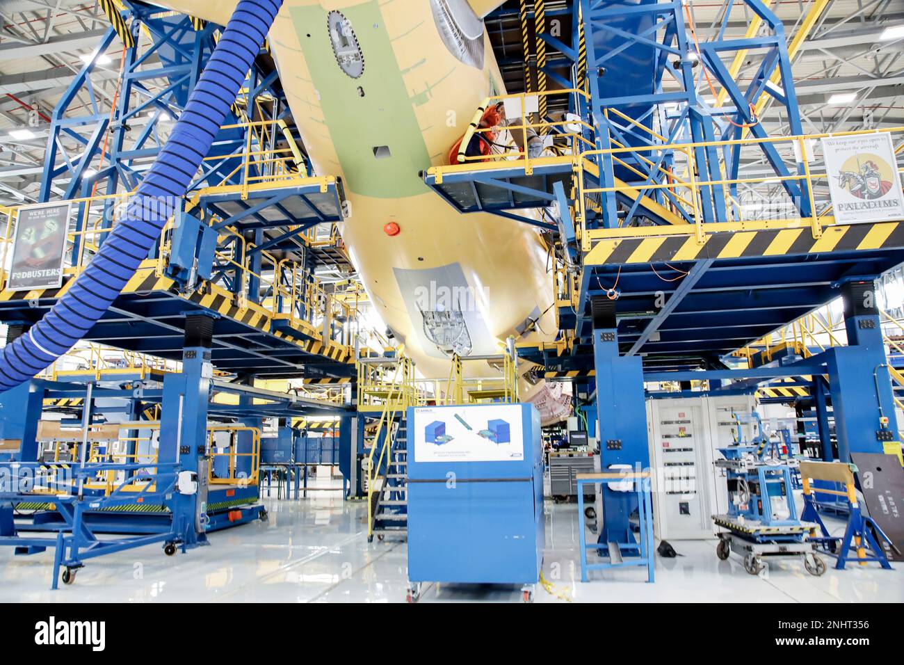 Assembly of aircraft tail structures at the Airbus campus in Getafe ...