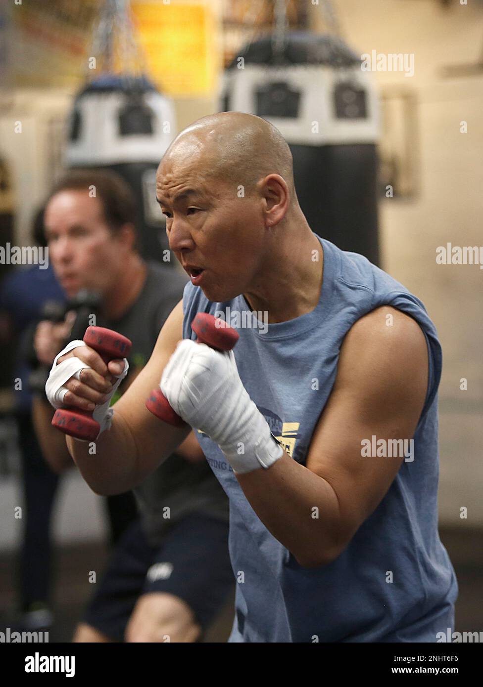 Kevin Kwok shadow boxes at Polk Street Gym in San Francisco, California ...
