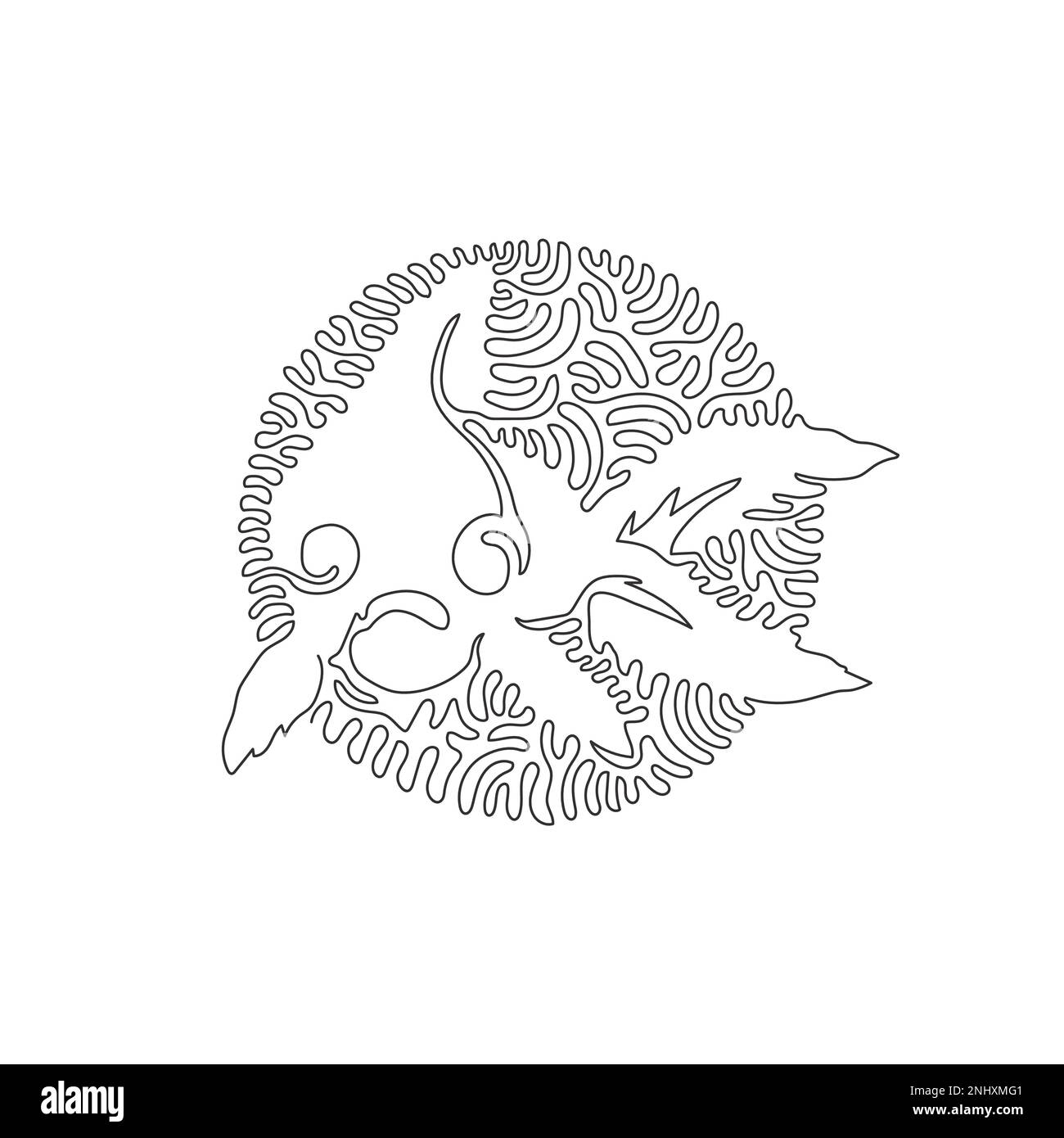 Dessin continu d'une courbe de poissons rouges exotiques. Illustration ...