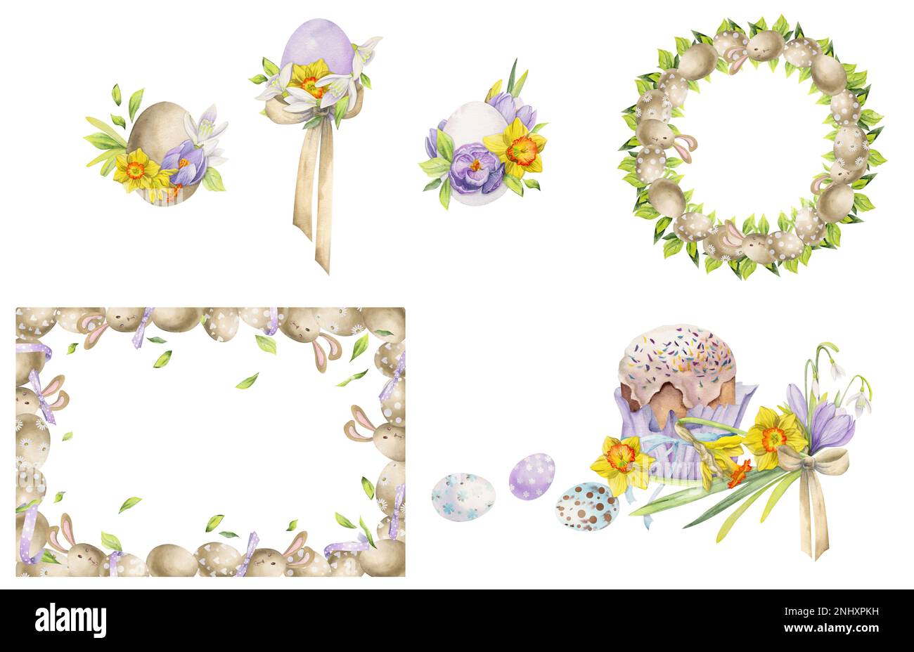 Aquarelle créée à la main pour célébrer la fête de Pâques. Ensemble de ...