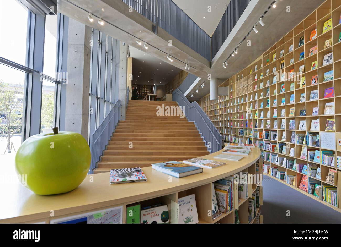 A photo shows a library "Kobe Children's Book Forest" designed by Tadao ...