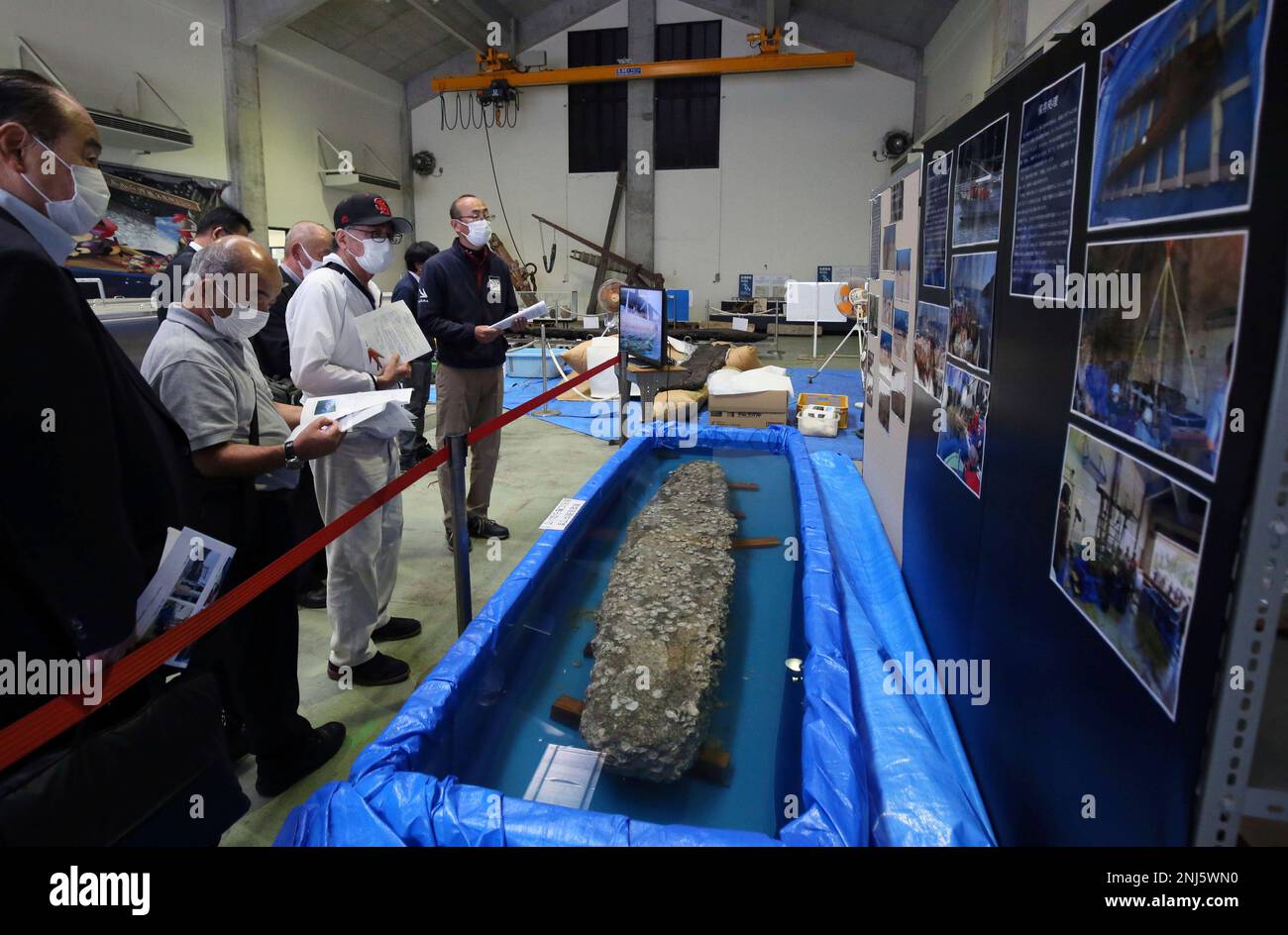An ancient anchor stone which was discovered is opened to public at a ...
