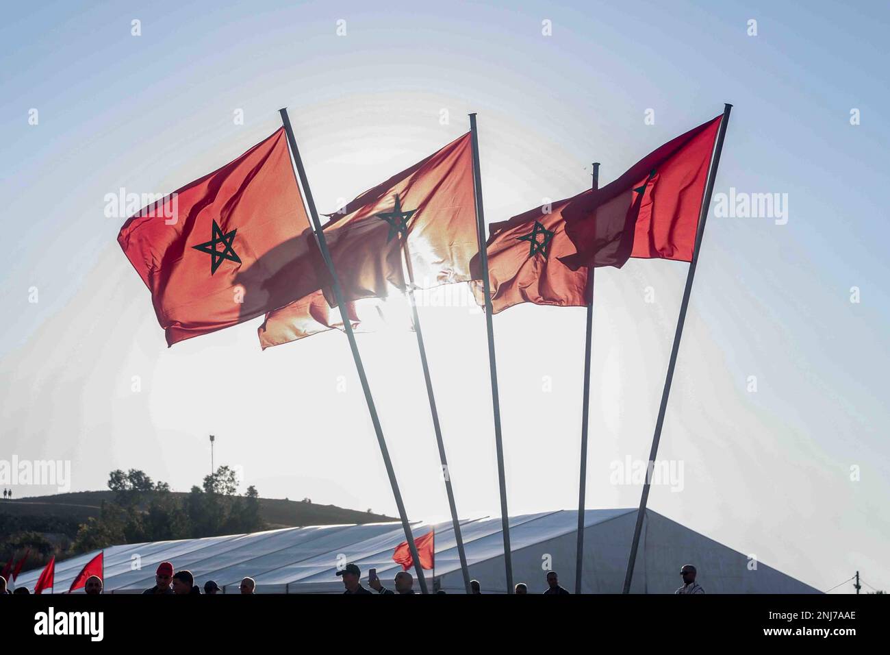 View of several Moroccan flags, on September 30, 2022, in the region of ...