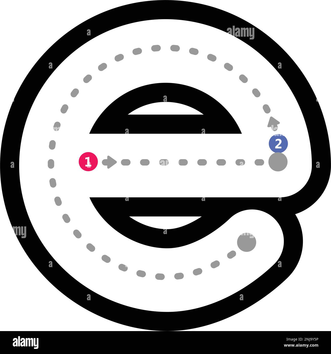 Tracé lettre de l'alphabet e minuscule préécriture élément en pointillés pour la feuille de ...