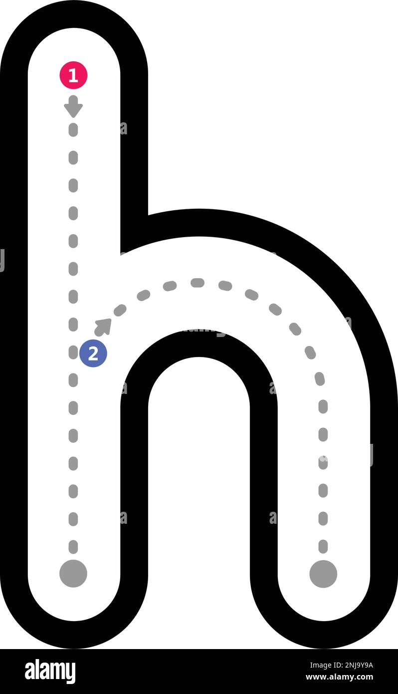 Tracé lettre h minuscule préécriture élément ligne pointillée pour la feuille de travail pour ...