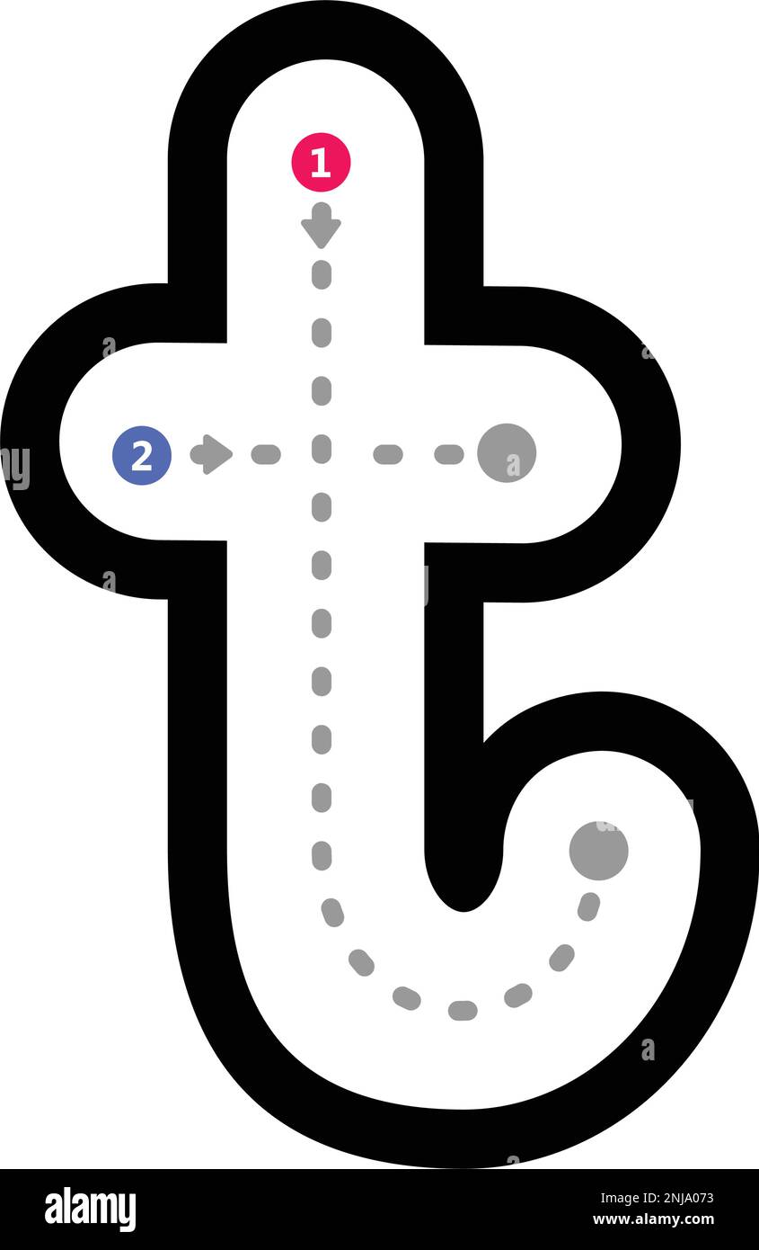 Tracé lettre de l'alphabet t minuscule préécriture élément en ...