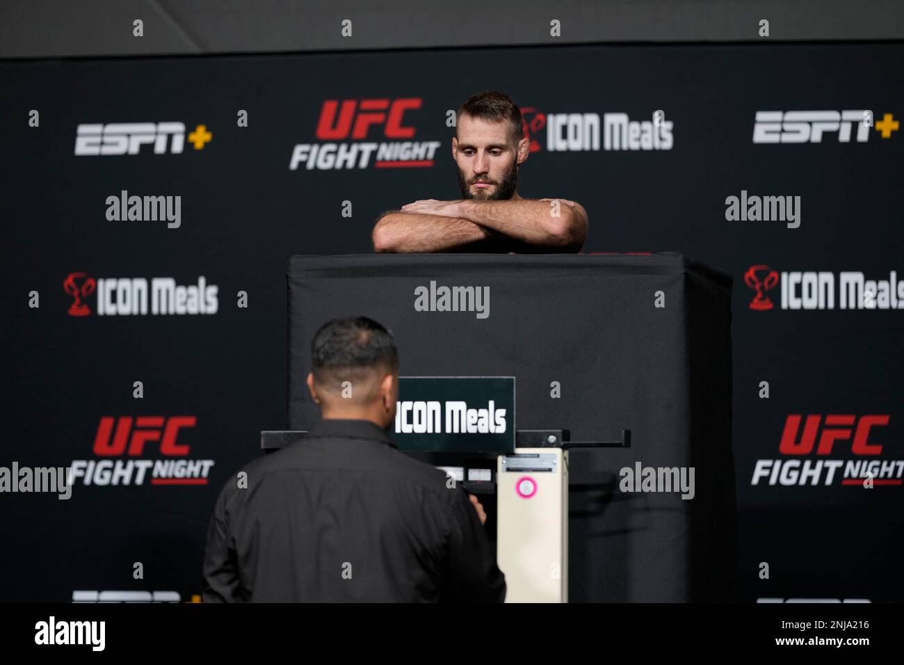 LAS VEGAS, NV - SEPTEMBER 16: Alen Amedovski steps on the scale for the ...