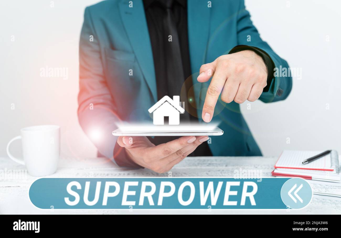 Symbole de texte indiquant la superpuissance. Un mot écrit sur une ...