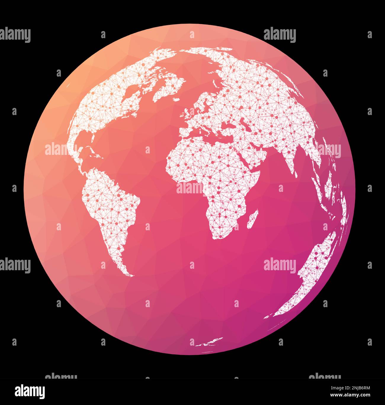 Carte du réseau mondial. Projection azimutale à aire égale de Lambert ...