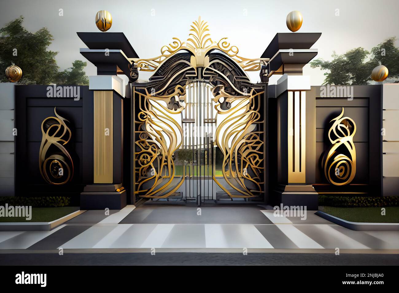 Conception innovante de la porte principale. Architecture moderne du ...