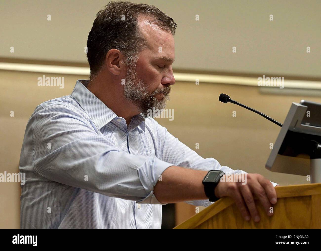 Indiana State head football coach Curt Mallory pauses for a moment as ...