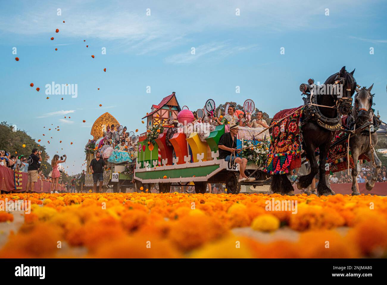The floats parade during the celebration of the Battle of Flowers, on ...