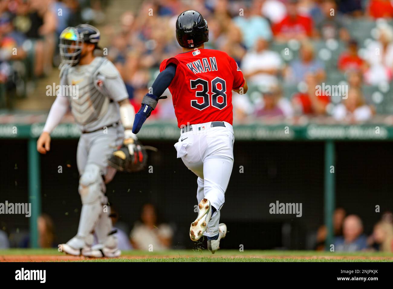CLEVELAND, OH - JULY 15: Cleveland Guardians left fielder Steven Kwan ...