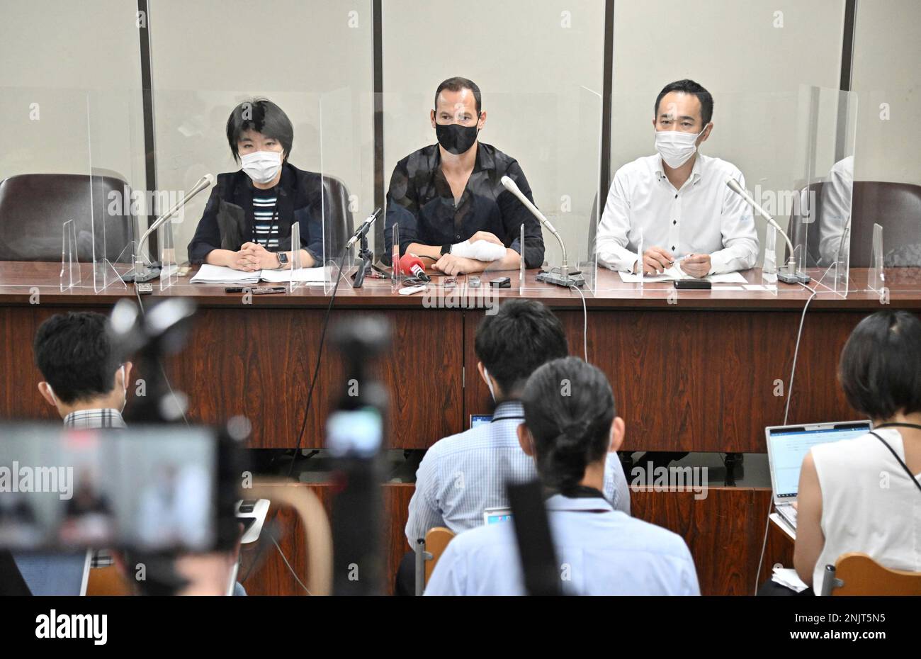 Vincent Fichot of France (C) attends a press conference after decision ...