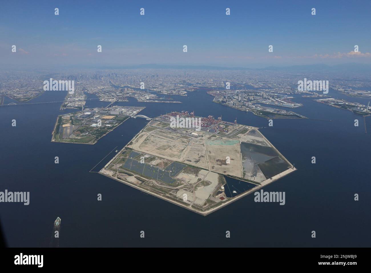 An aerial photo shows an artificial island of Yumeshima, a venue of the ...