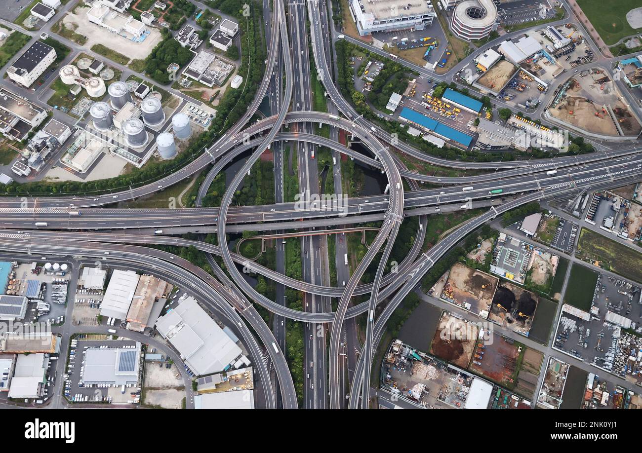 An aerial photo shows Misato Junction which connects JOBAN EXPWY, Shuto ...